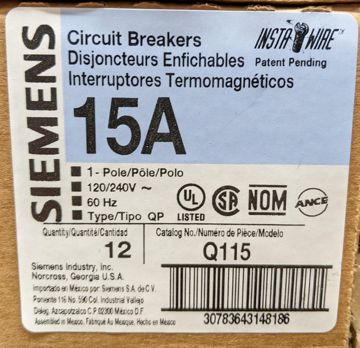 Siemens Q115 : 15A 1 Pole Circuit Breaker – Ohio Electric Supply