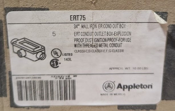 Appleton ERT75 : 3/4'' Conduit Body, Type T, Explosion-Proof – Ohio ...