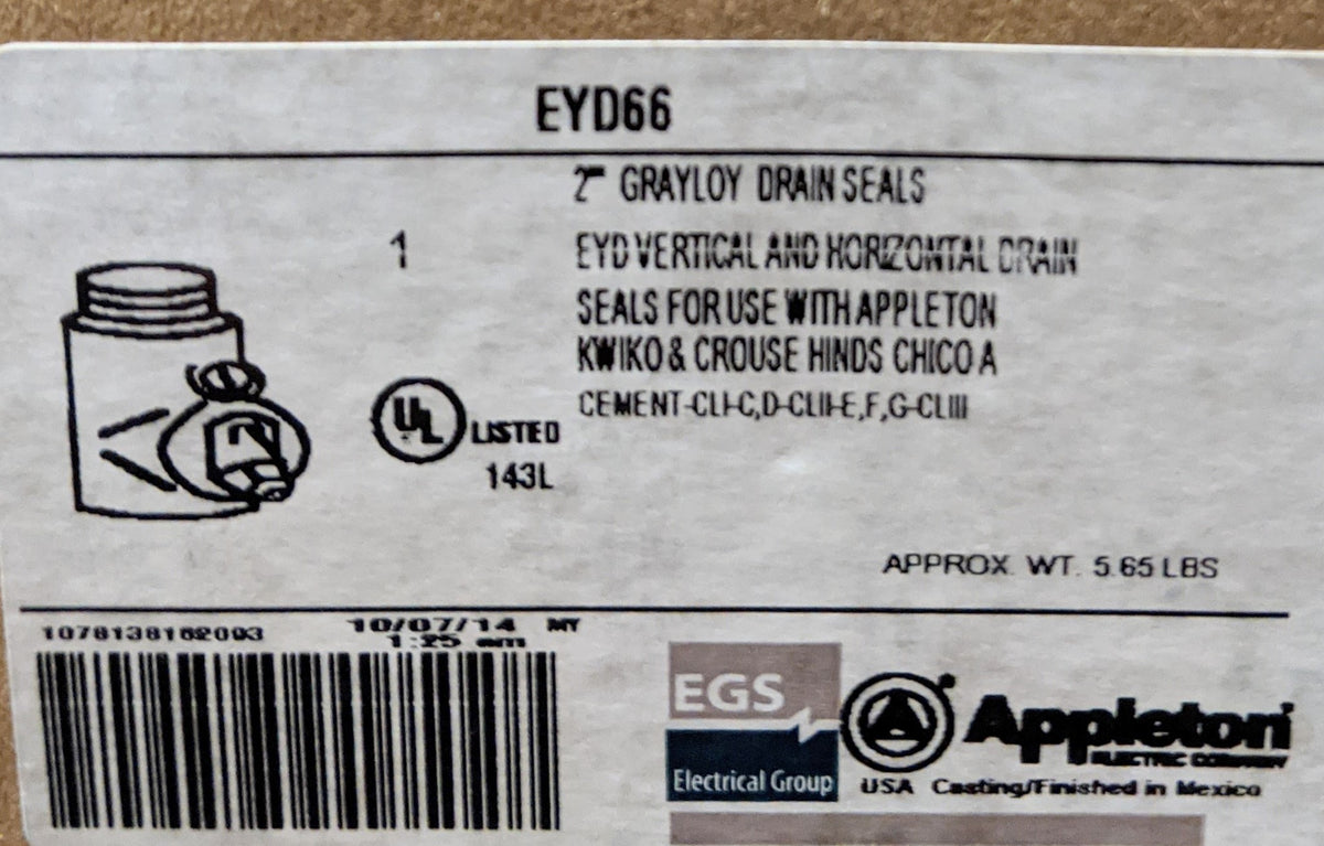 Appleton EYD66 : 2'' Drain and Conduit Sealing Fitting – Ohio Electric ...