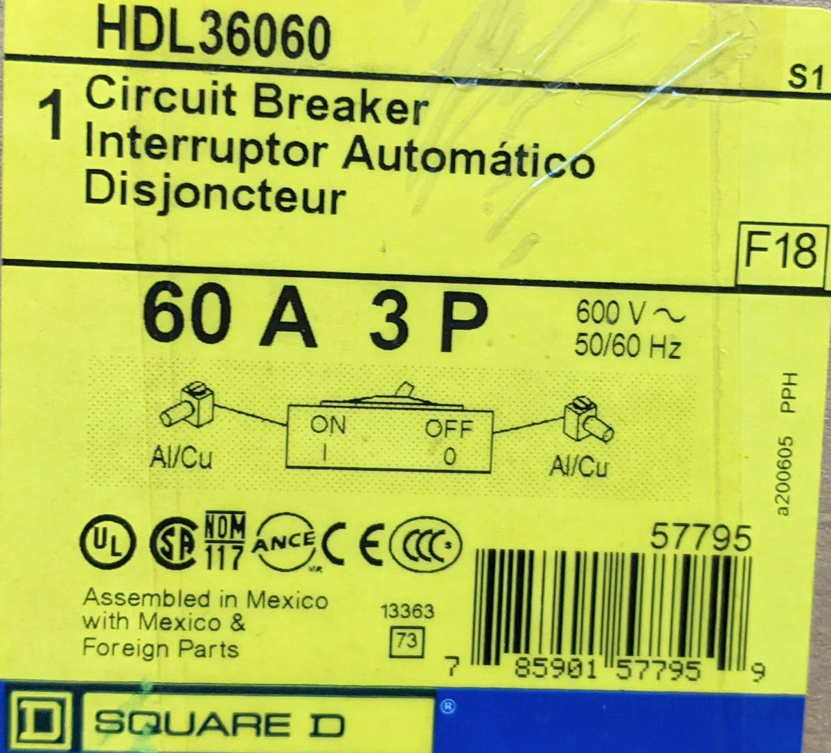 Square D HDL36060 : 60A HDL 3 Pole Circuit Breaker – Ohio Electric Supply