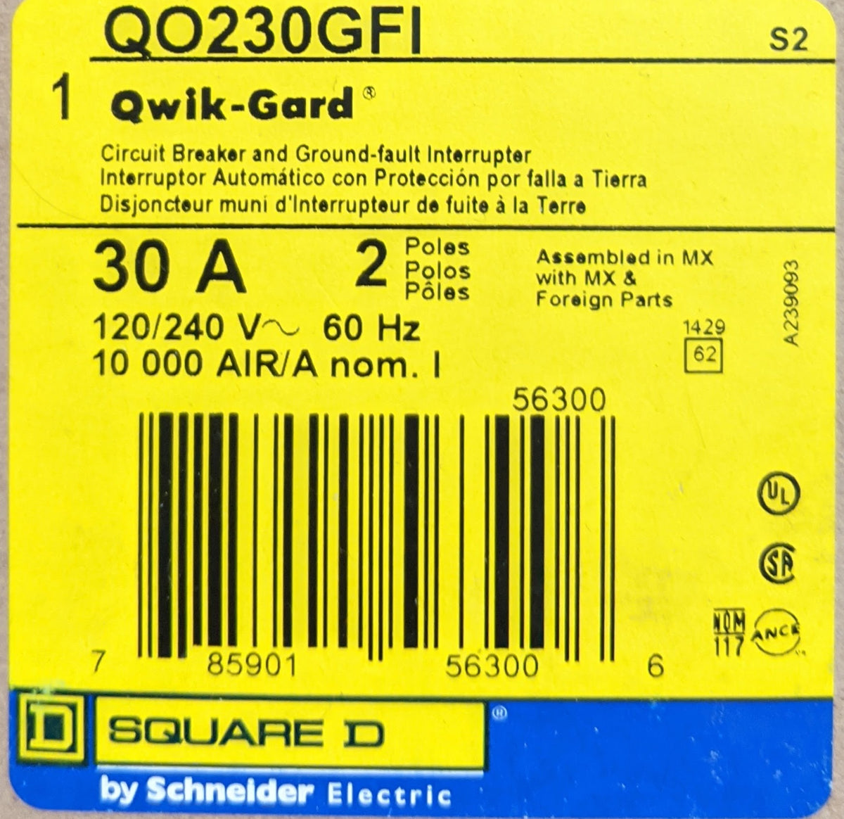 Square D QO230GFI : 30A QO 2 Pole GFI Circuit Breaker – Ohio Electric ...