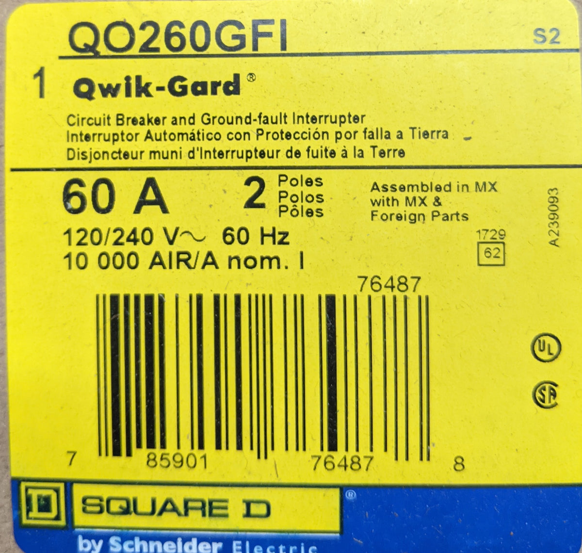 Square D QO260GFI : 60A QO 2 Pole GFI Circuit Breaker – Ohio Electric ...